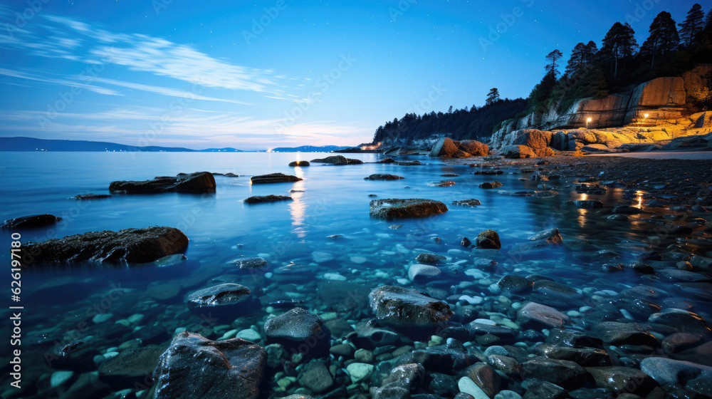 A breathtaking sight of a coastal cliff under a starry night sky, the ...