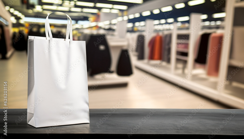 free space for your decoration, white shopping bag on the black wooden ...