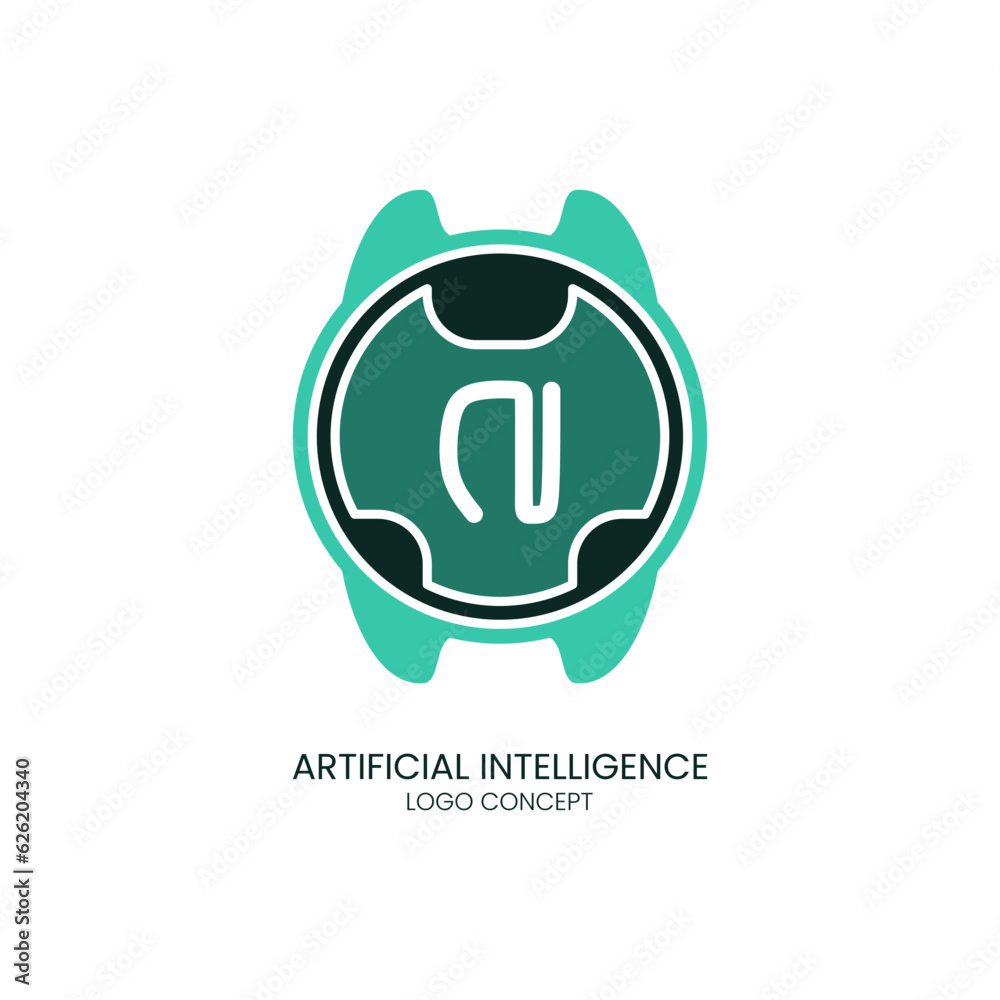 Top choice AI logo concept, cute eye green robot with bunny ears and ...