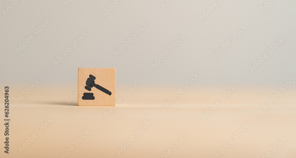 Wooden cube block shape with icon law legal justice. Law business and ...