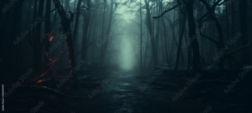 Misty forest path horror melancholic dark night background. Generative ...