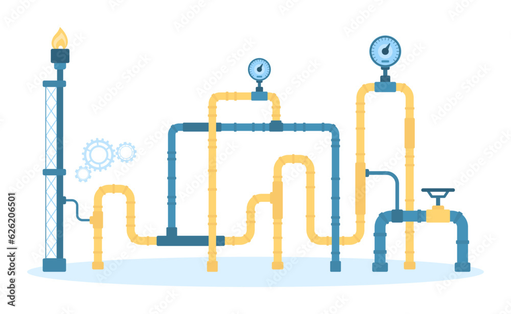 Natural liquefied gas pipeline vector illustration. Cartoon steel pipes ...