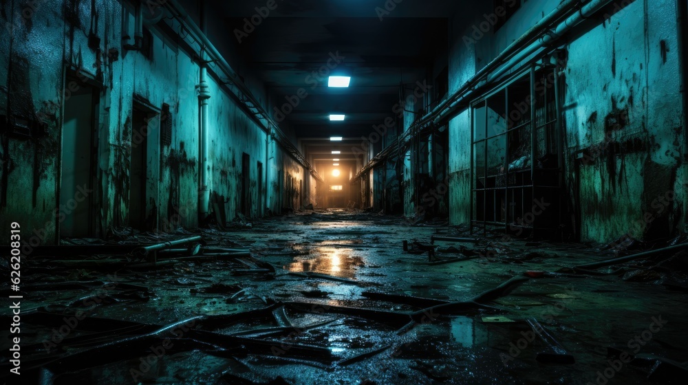 Deserted, haunted asylum with lingering phantoms. Halloween concept for ...