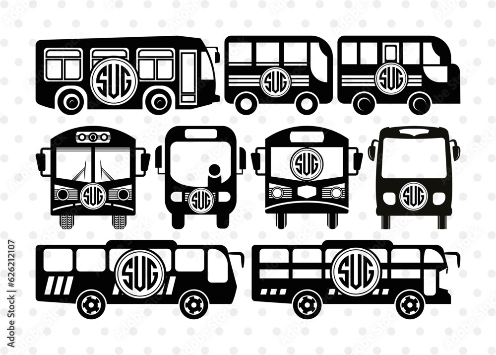 City Bus Circle Monogram, City Bus Silhouette, City Vehicles Svg ...