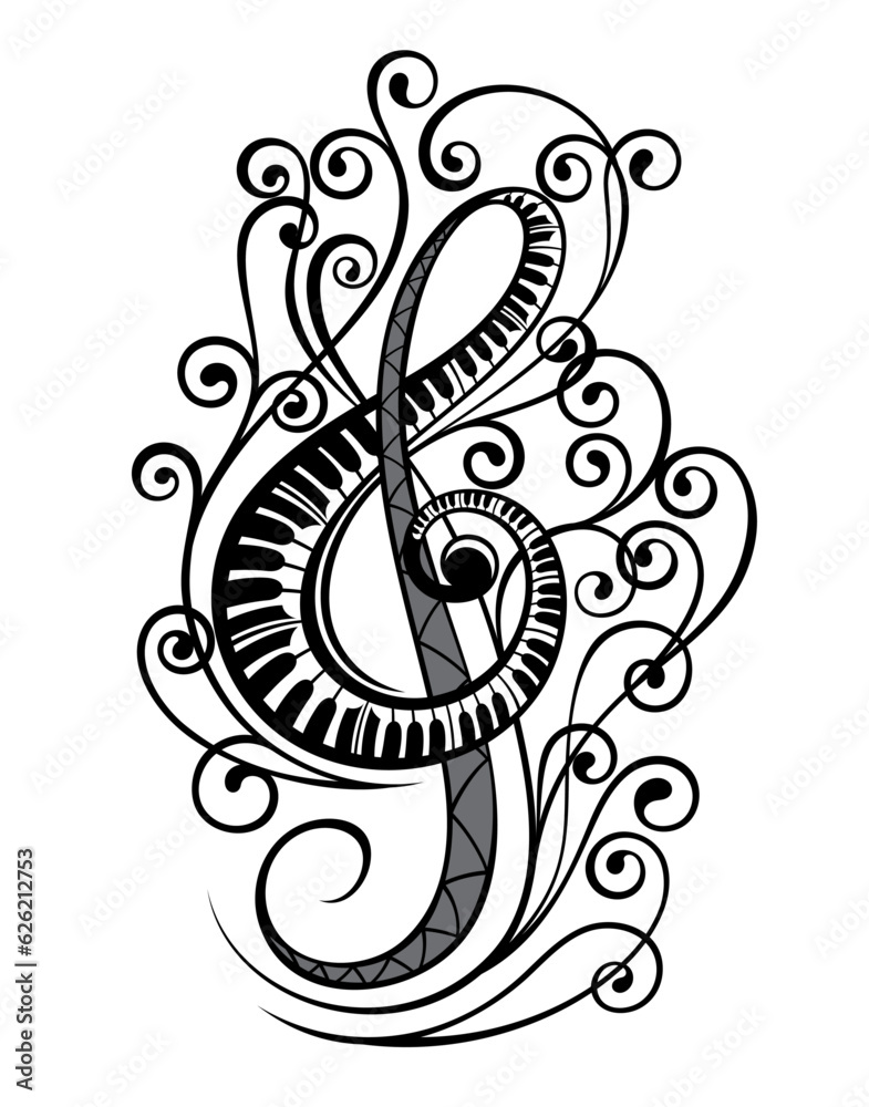 Music note abstract. Music note. Black G-clef and music notes isolated ...