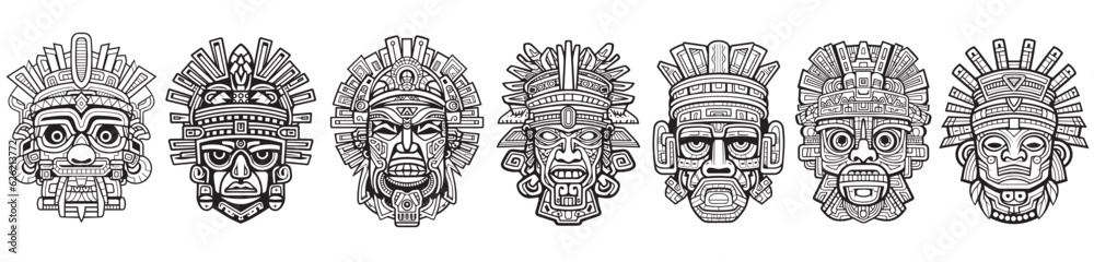 Ancient Mayan and Aztec patterns vector silhouette illustration shape ...