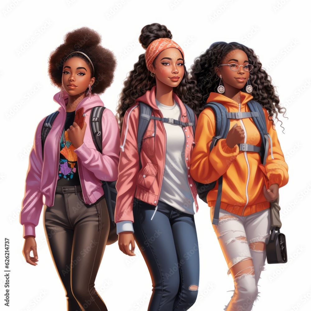 3d cartoon of three young African girl back to school poster ...