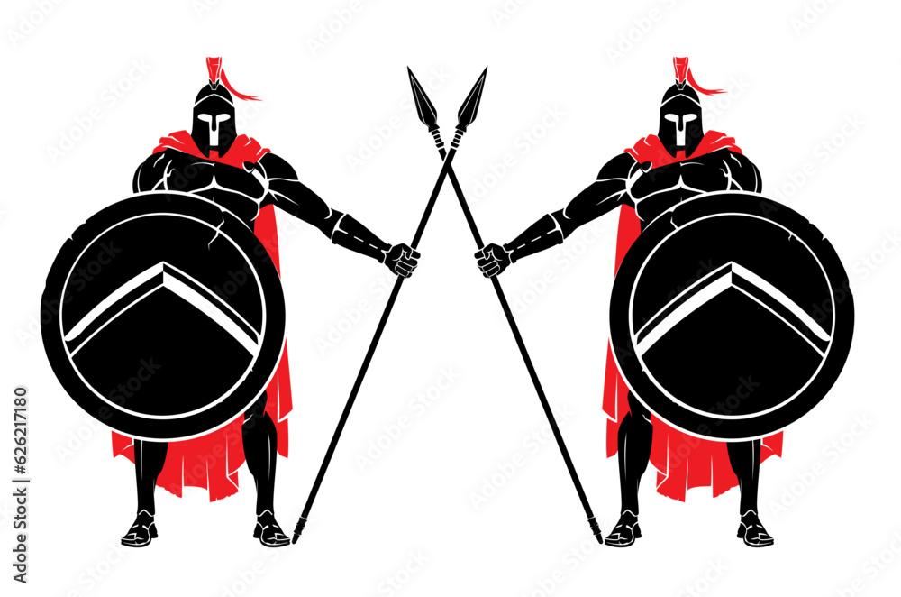 Spartans Stand on Guard, Medieval Soldiers Spears and Shields ...