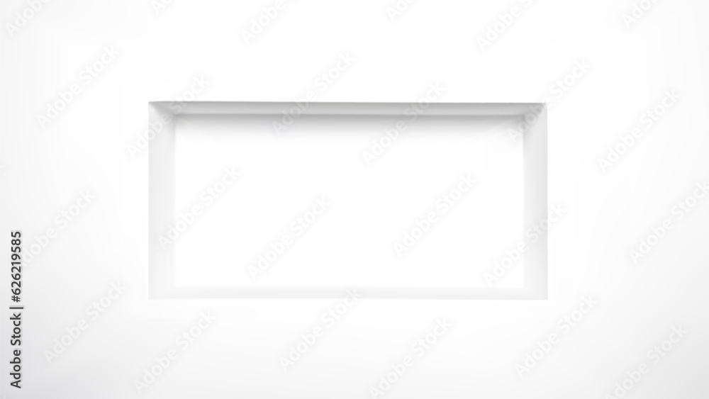 3d white empty niche box wall display showcase. Museum rack background ...
