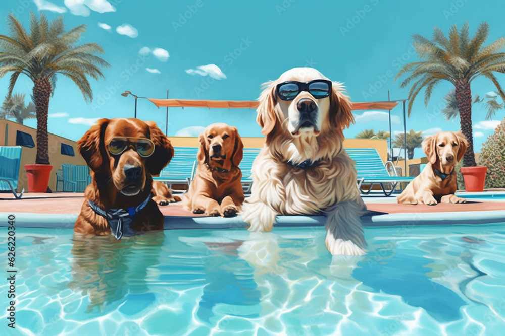 Cute dogs at pool party Generative AI Stock Illustration | Adobe Stock