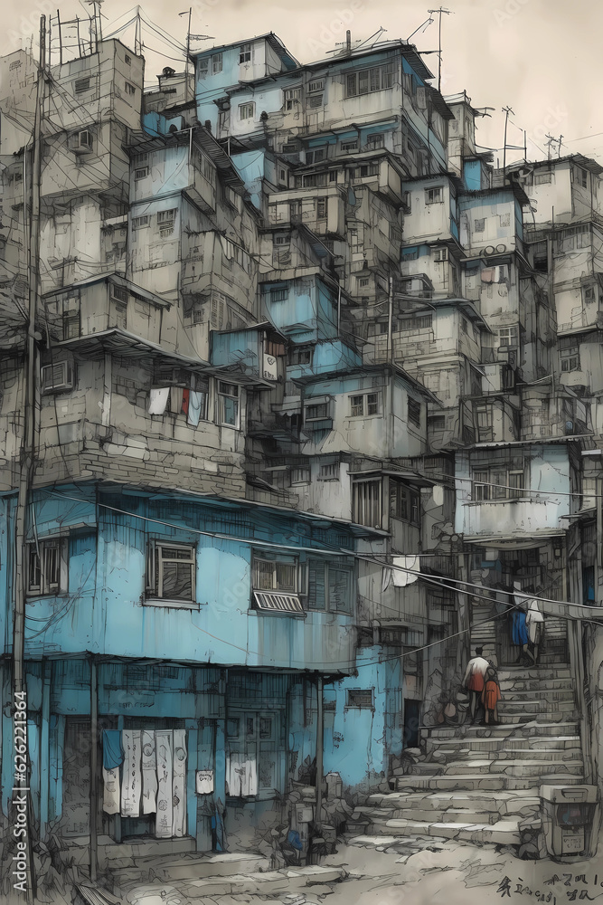 Vibrant Favela Neighborhood - Urban Life Illustration Illustration ...