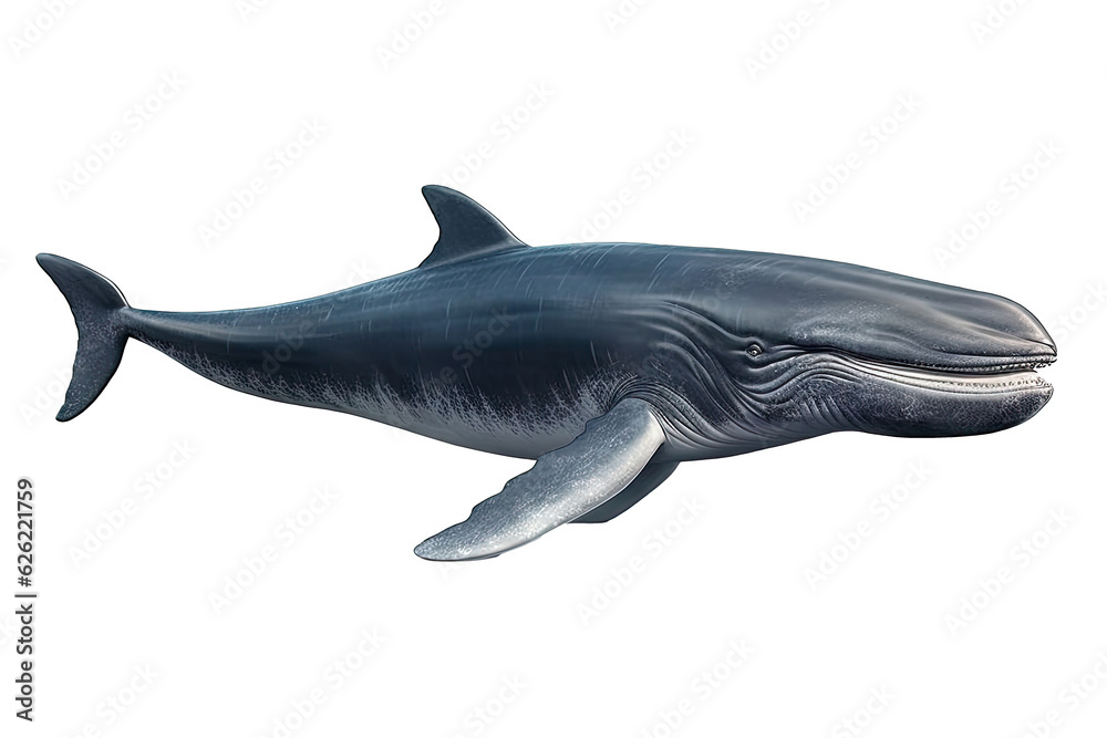 Large full body of blue whale isolated on white background, marine life ...
