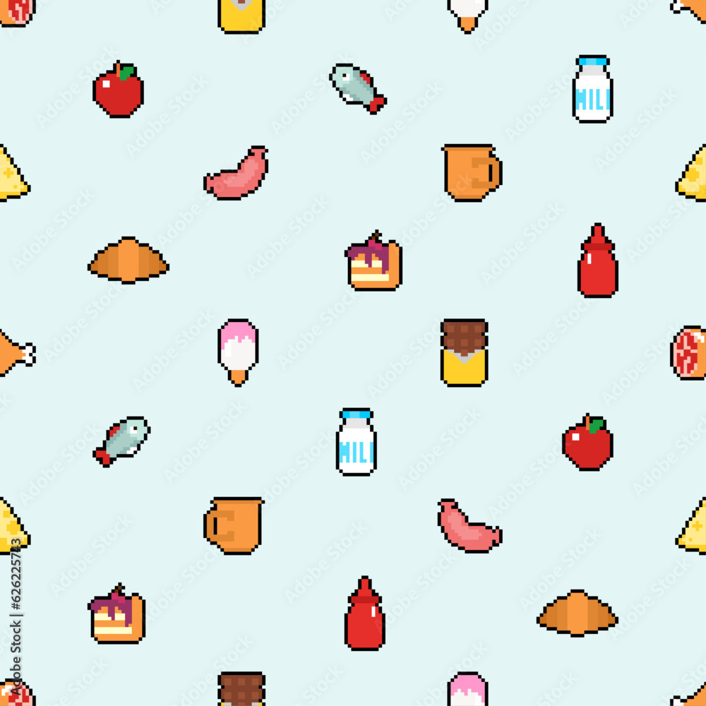 Food pixel art pattern seamless. pixelated food background. 8 bit ...