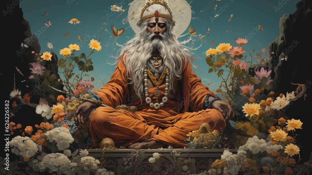 Sage Saint Rishi image illustration. Lotus pose. St Rishi in Hindu ...