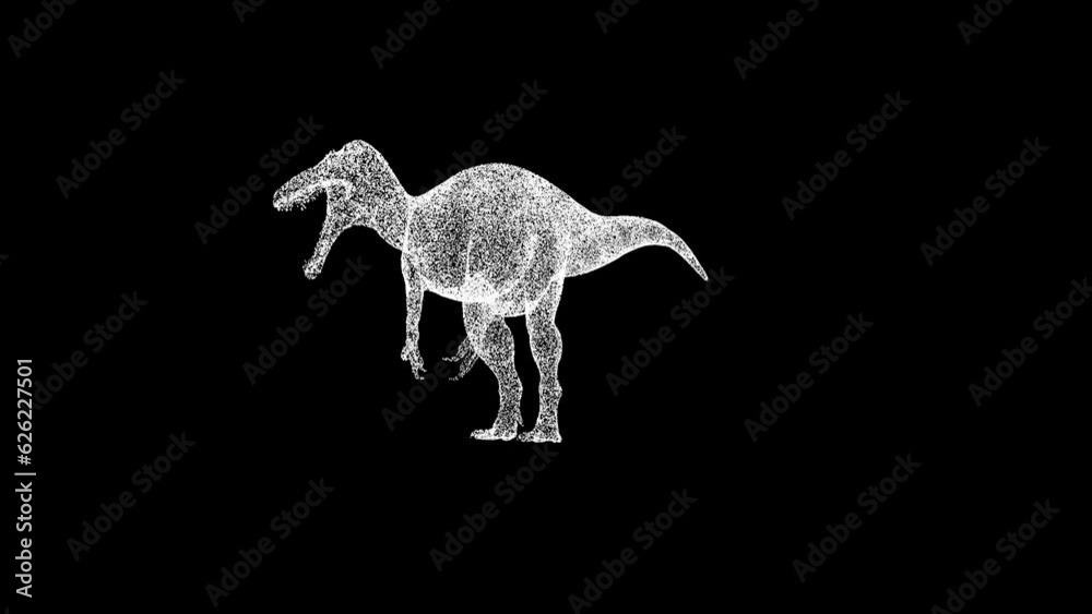 3D dinosaur rotates on black background. Prehistoric dinosaurs ...