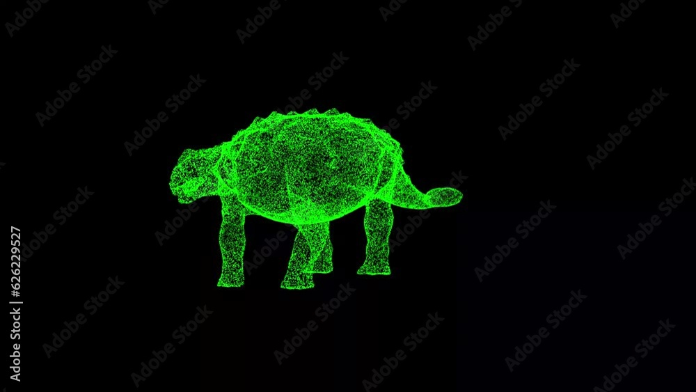 3D dinosaur rotates on black background. Prehistoric dinosaurs ...