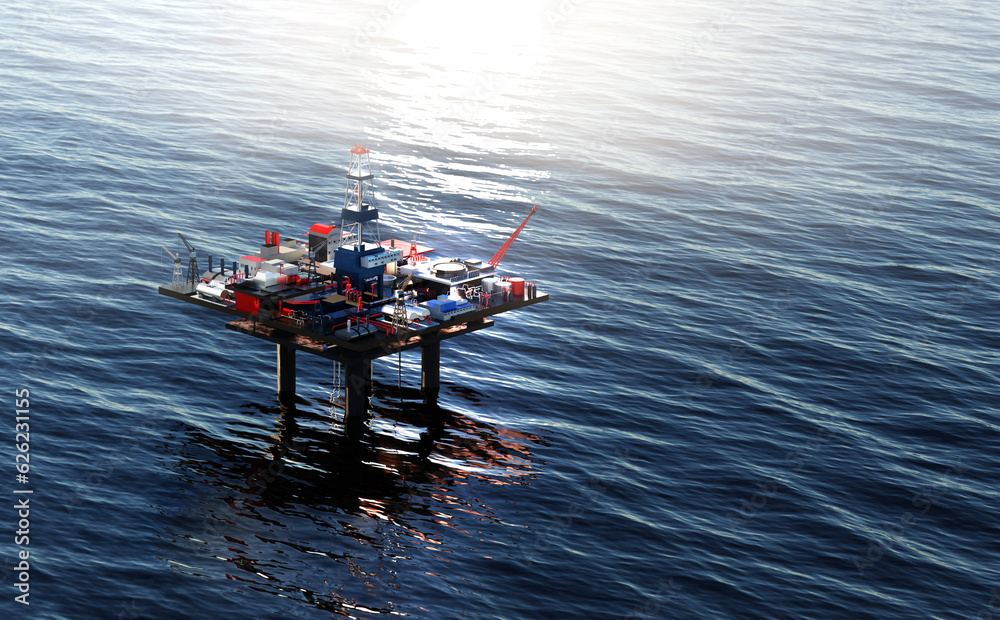 Offshore oil rig, drilling rig, jack up rig, oil platform at the sea ...