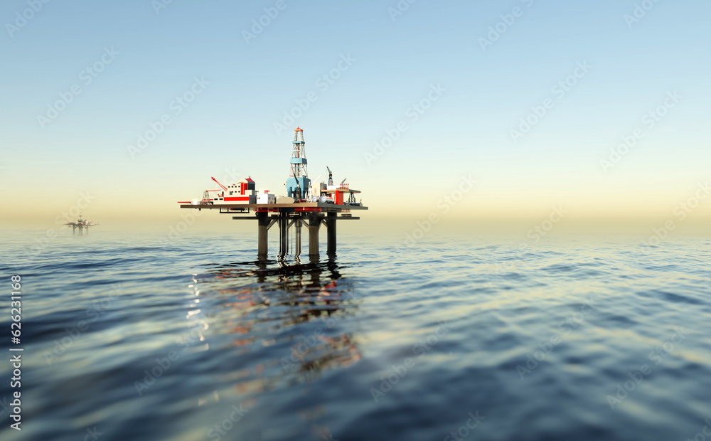 Offshore oil rig, drilling rig, jack up rig, oil platform at the sea ...