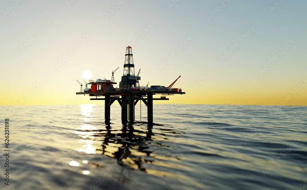 Offshore oil rig, drilling rig, jack up rig, oil platform at the sea ...