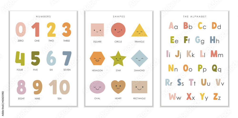 Set of 3 Educational Posters, Kids Wall Decor, Kindergarten Decor ...