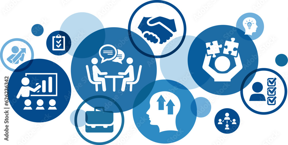 Human resources / HR & recruitment vector illustration. Blue concept ...