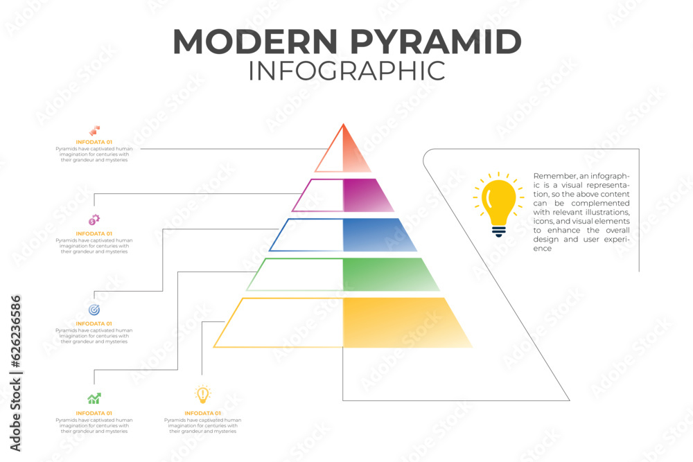 Pyramid infographic template with five elements stock illustration ...