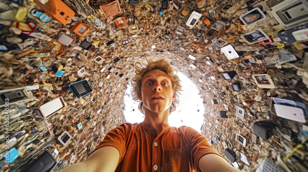 Overwhelming information data explode out of head of young human brain ...