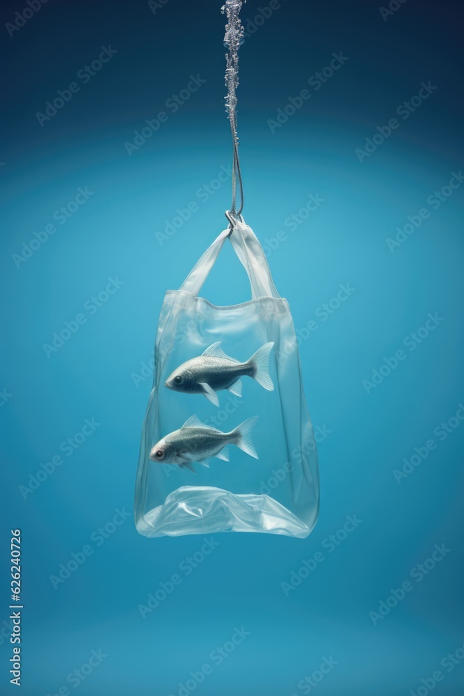 Fish in plastic bag thrown into the sea, plastic pollution underwater ...