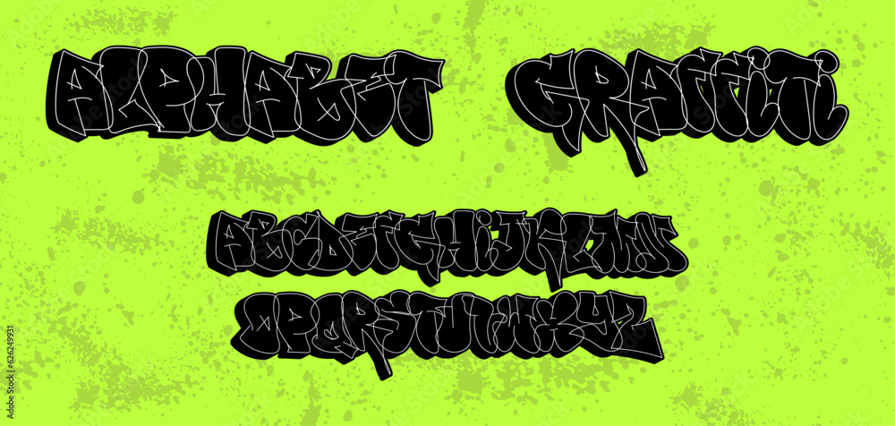 Street alphabet in graffiti style. Font from 3D letters, street ...