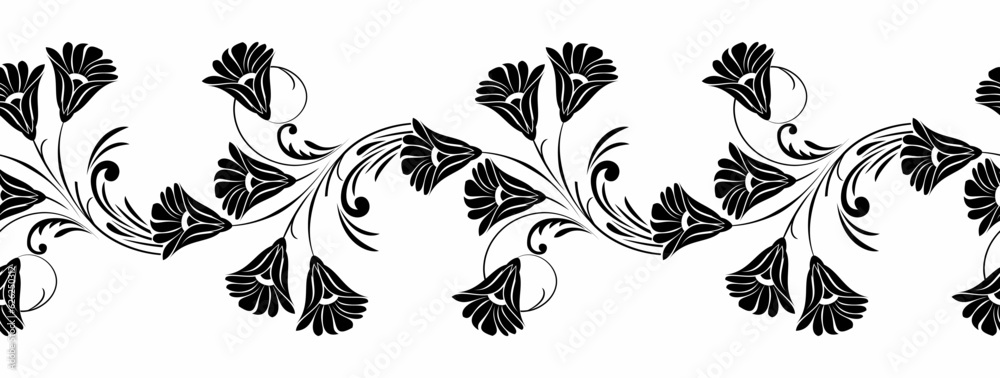 Seamless black and white vector floral vine Stock Vector | Adobe Stock