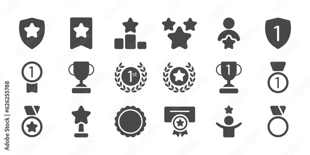 Set with award, award with number 1, one, trophy cup, trophy cup with ...