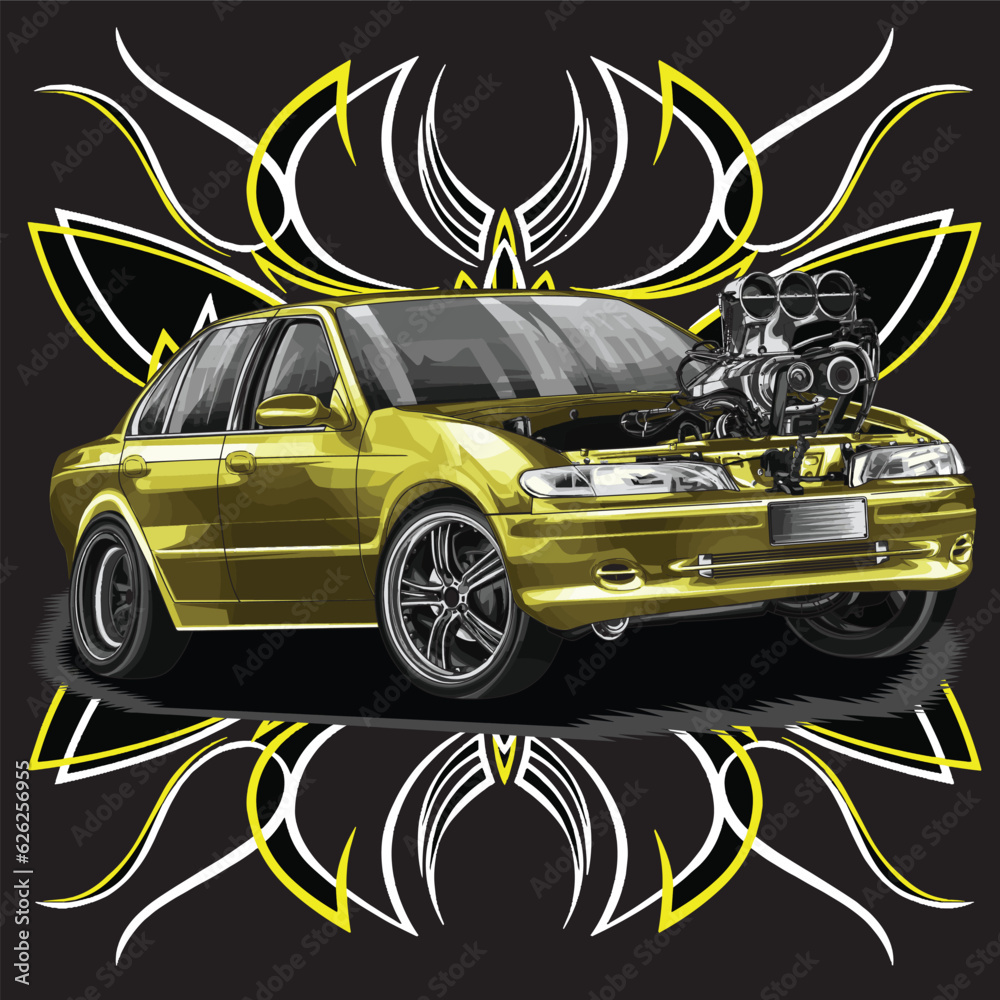 yellow drag race racing car isolated in white background for business ...