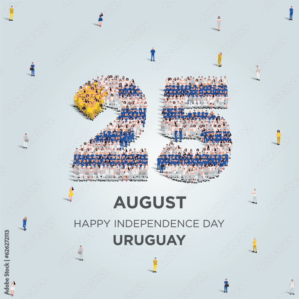 Happy Independence Day Uruguay. A large group of people form to create ...