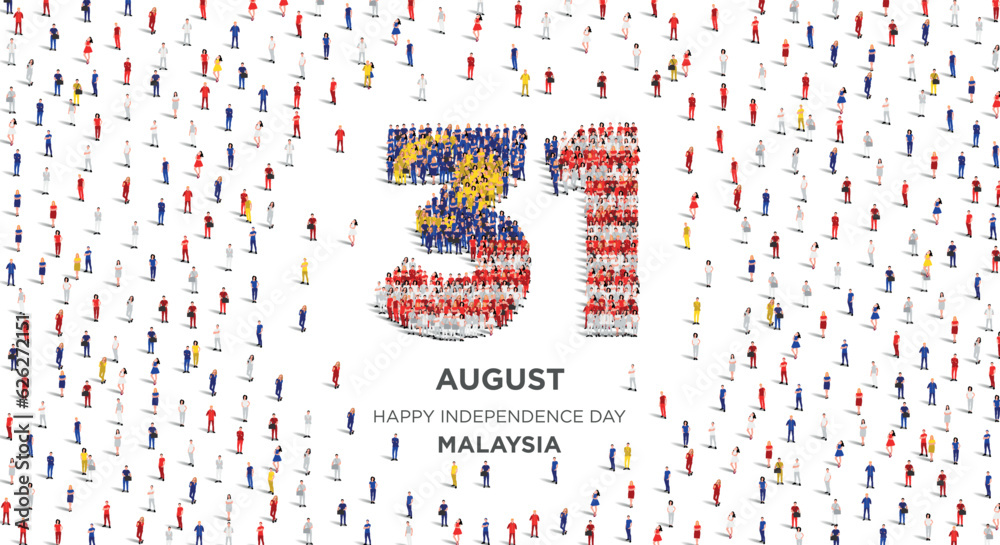 Happy Independence Day Malaysia. A large group of people form to create ...
