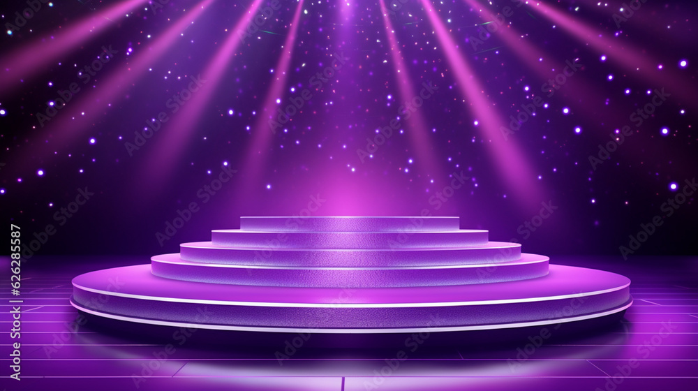 Festive empty purple stage or podium for product presentation ...