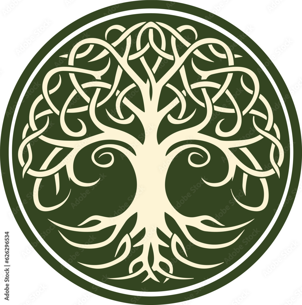 Celtic tree of life with roots, Vector ornament isolated on white ...