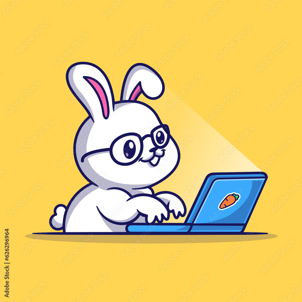 Cute Rabbit Working On Laptop Cartoon Vector Icon Illustration. Animal ...
