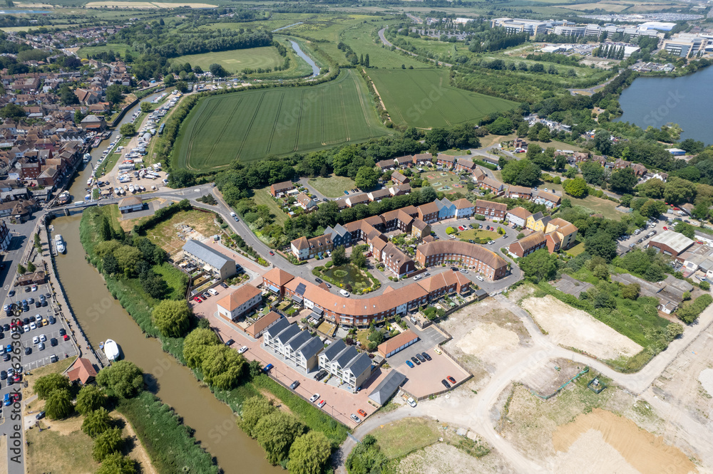 Drone aerial scenery of Sandwich village in Kent United Kingdom. Top ...