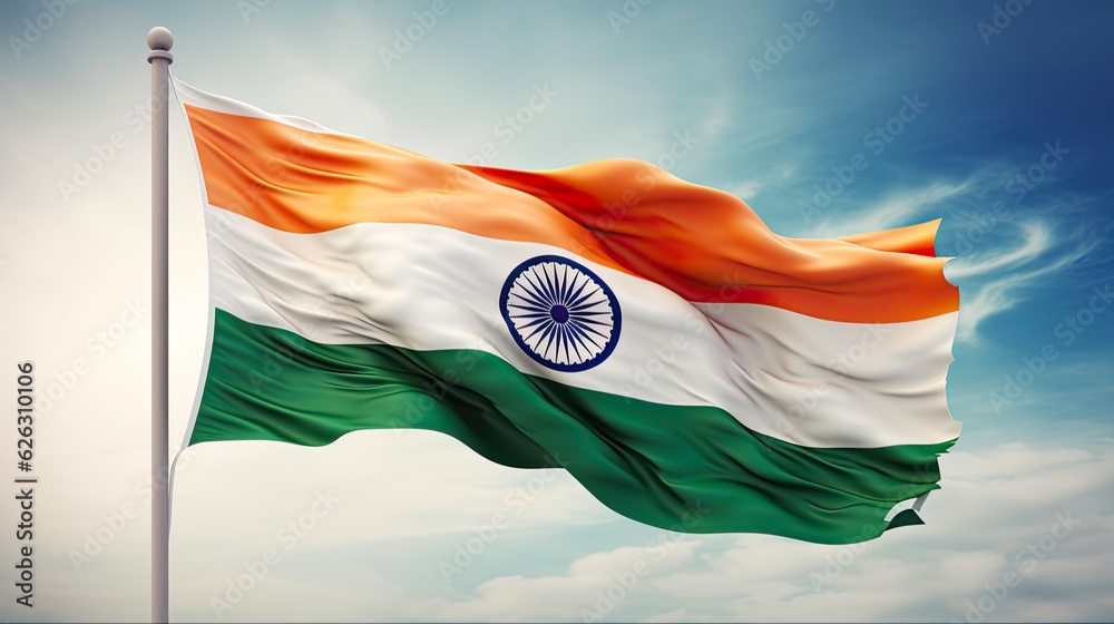 Flying High: 3D Illustration of the Indian Flag Waving in the Wind ...