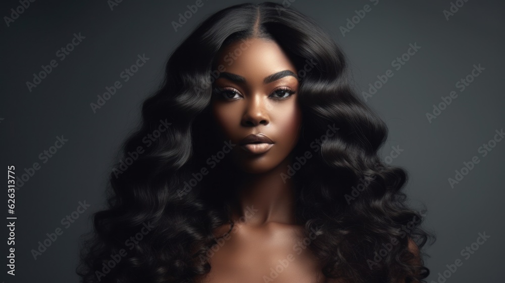 Beautiful ebony african model woman with long hairstyle. Care and ...