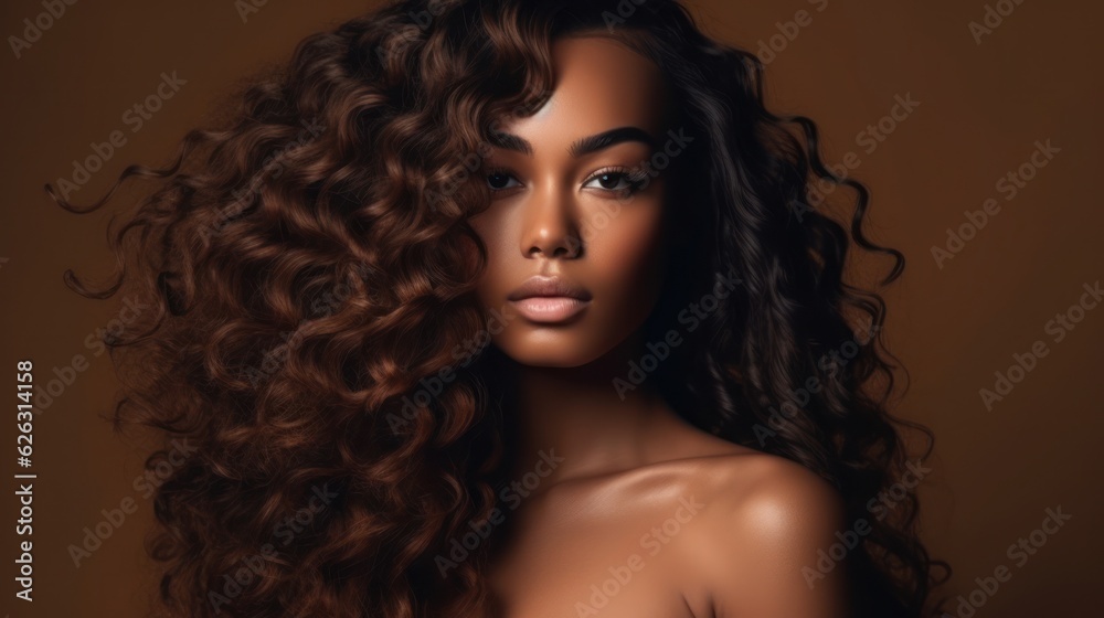Beautiful ebony african model woman with long hairstyle. Care and ...