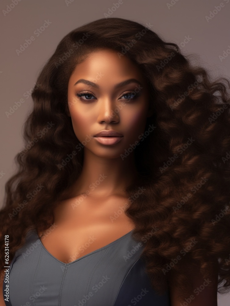 Beautiful ebony african model woman with long hairstyle. Care and ...
