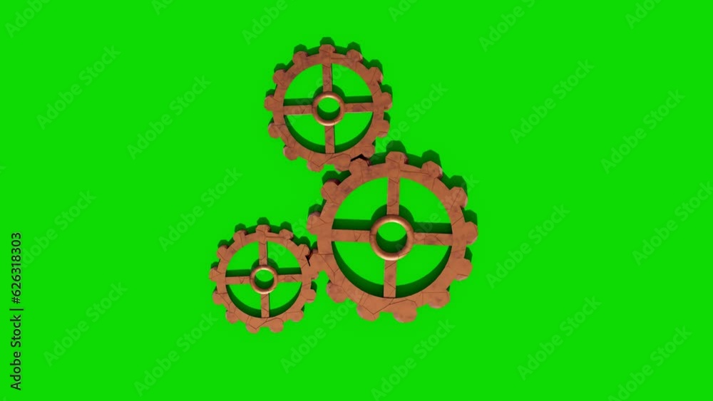 Green Screen Gears Rotating Video - Animated Loop Video Of 3D Gears On ...