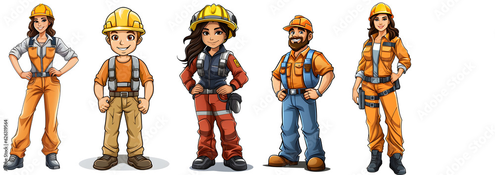 ภาพประกอบสต็อก A male, female construction worker cartoon clip art in ...