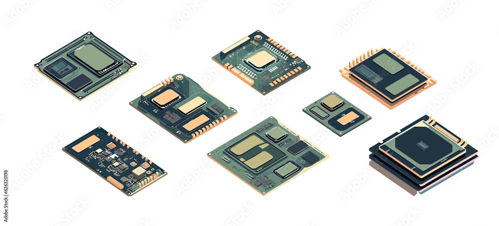 Poster CPU set flat cartoon isolated on white background – Wall Art ...