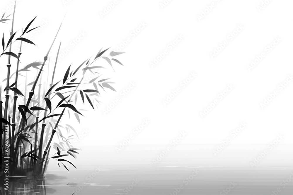 bamboo in Chinese brush stroke calligraphy in black and grey drawing ...