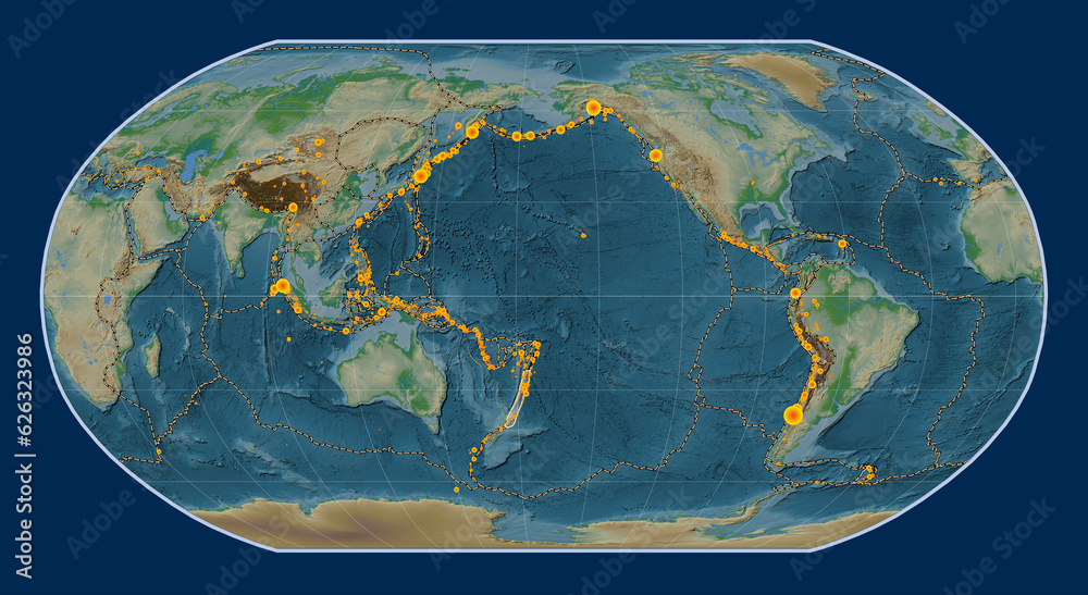 Kermadec tectonic plate. Physical. Robinson. Earthquakes and boundaries ...