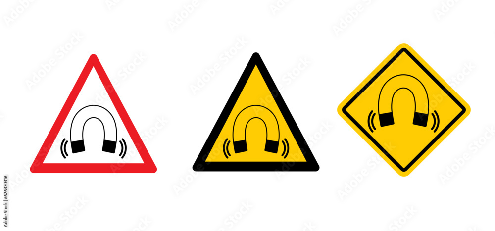 Danger magnetic field. The magnet is always on. Caution horseshoe ...