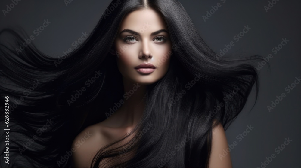 Beautiful model woman with long hairstyle care and beauty hair products ...