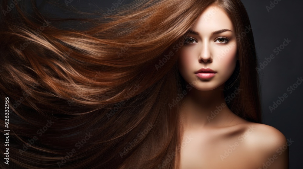 Beautiful model woman with long hairstyle care and beauty hair products ...